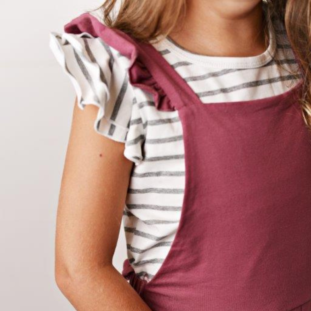 Girls' Gray Striped Ruffle Sleeve Shirt | Presley Couture