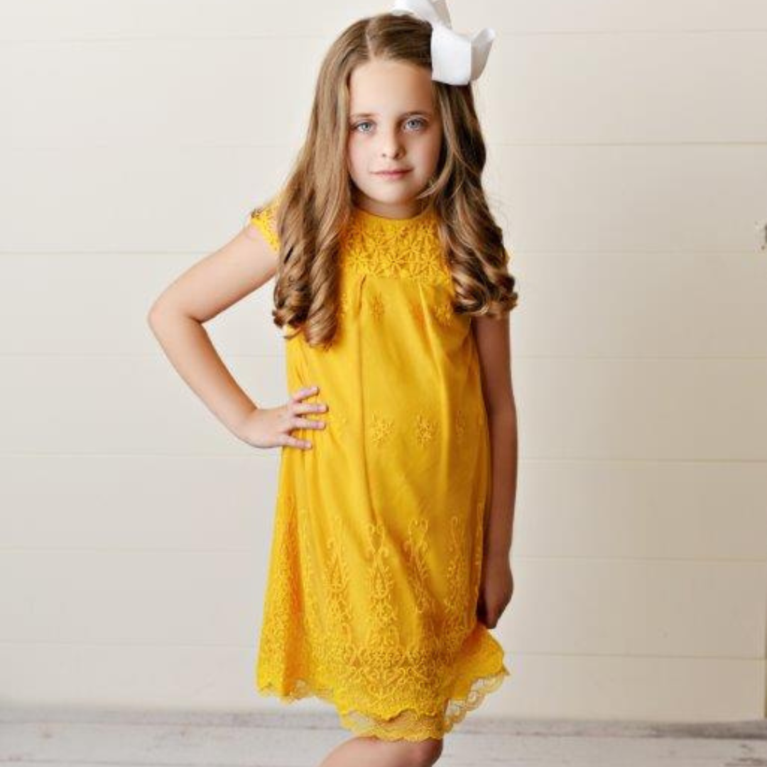 Girls' Yellow Lace Eyelet Dress | Presley Couture