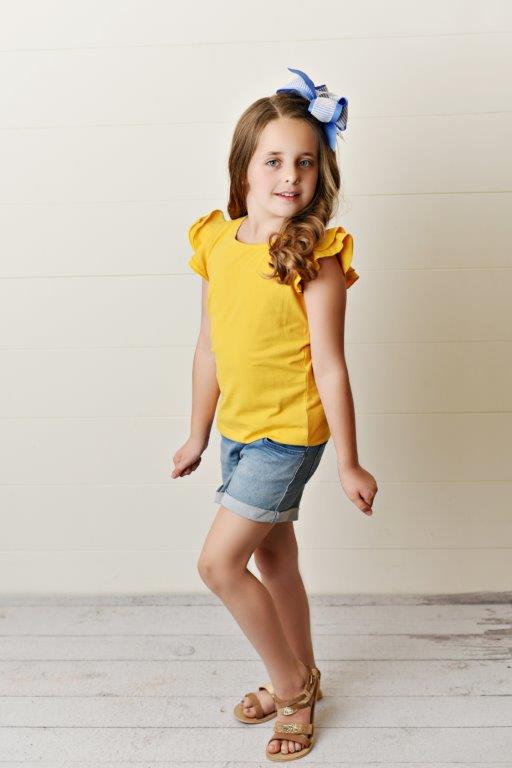 Girls' Mustard Ruffle Sleeve Shirt | Presley Couture