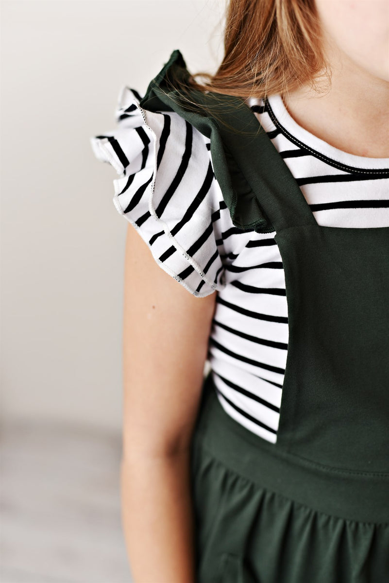 Girls' Army Green Ruffle Pinafore Dress | Presley Couture